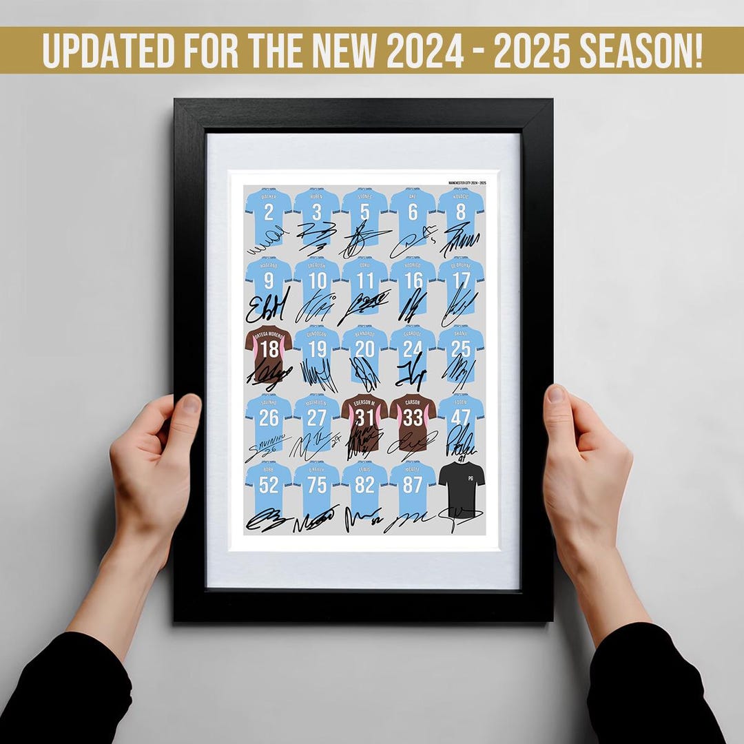 MANCHESTER CITY Team Squad 2024-2025 Signed Poster Print Framed Picture ...