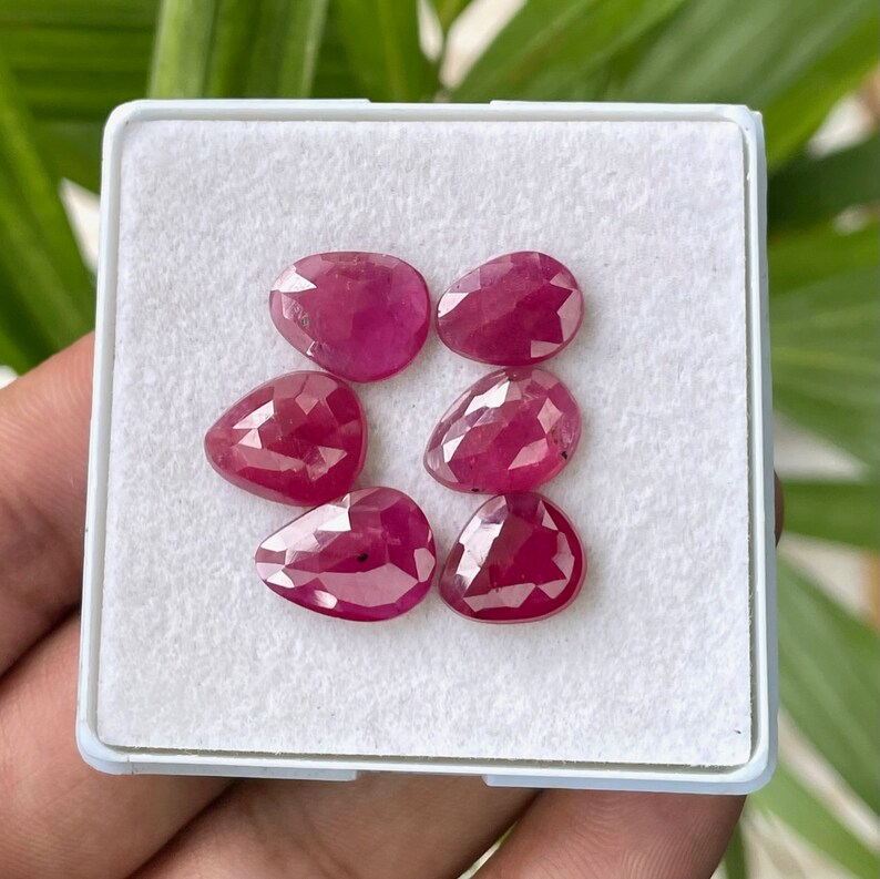 6 Pieces Lot Natural GF Ruby Rose Cut-gemstone13-11mm Ruby Flat Back ...