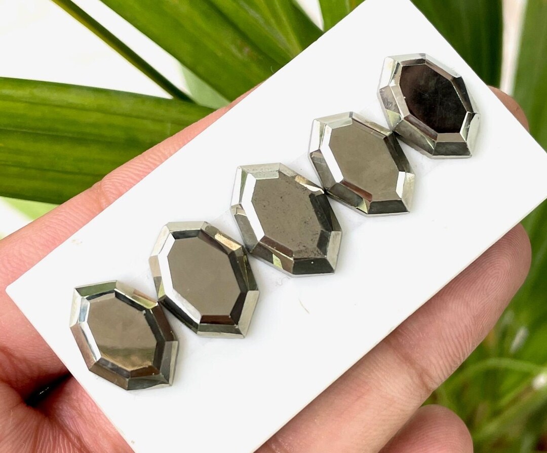 5 PCS Natural Golden Pyrite Step Cut Gemstone, Flat Back Pyrite Fancy ...