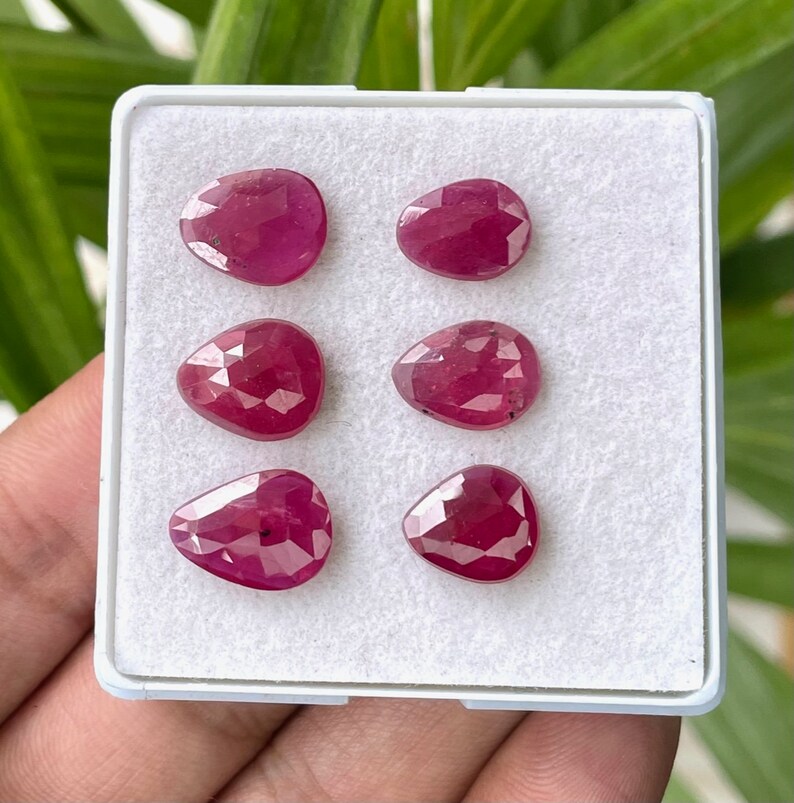 6 Pieces Lot Natural GF Ruby Rose Cut-gemstone13-11mm Ruby Flat Back ...
