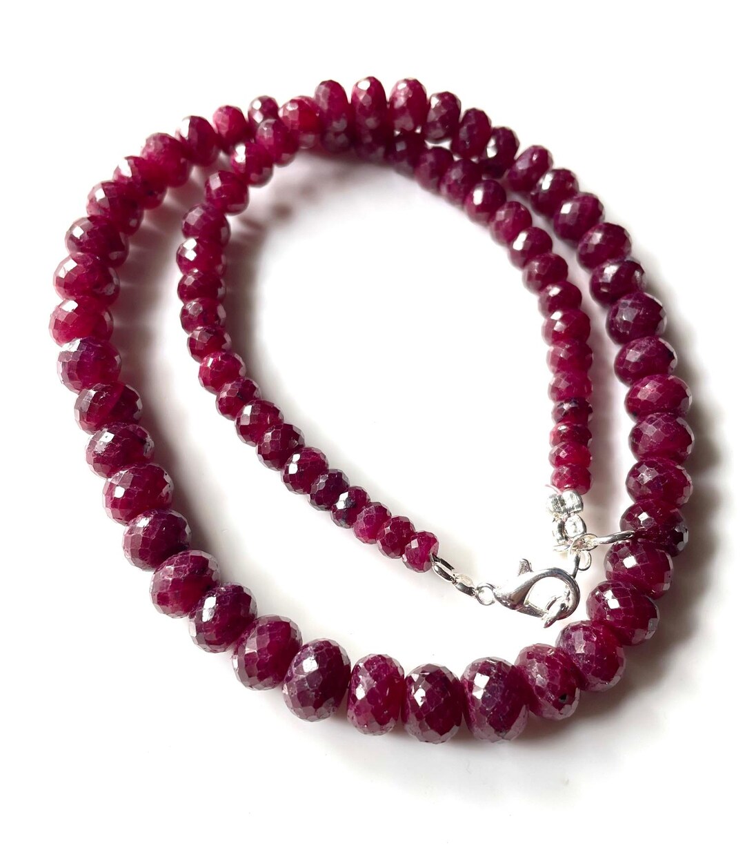 Ruby Faceted Beads Necklace- Aaa+natural Red Ruby 6-10 MM, Red Ruby ...