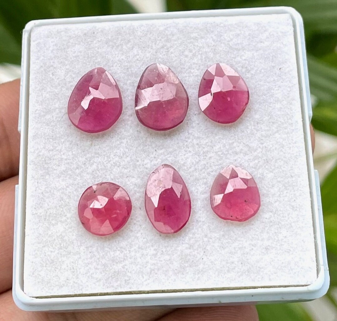 6 Pieces Lot Natural GF Ruby Rose Cut -gemstone, 9-12 MM Ruby Flat Back ...