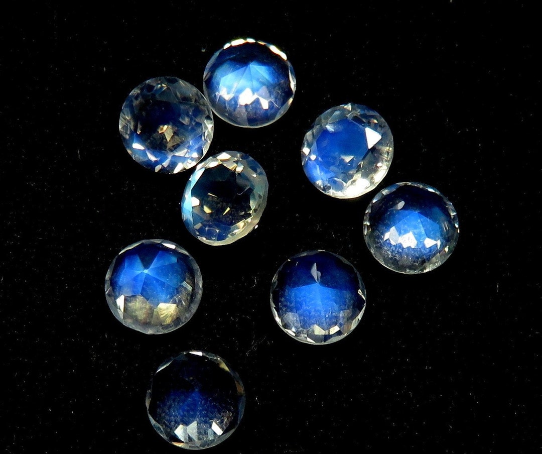 6mm 7mm-aaa+eye Clean100%natural Blue Fire Moonstone Faceted Round Cut ...