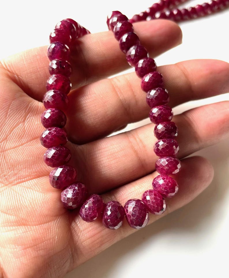 Ruby Faceted Beads Necklace- Aaa+natural Red Ruby 6-10 MM, Red Ruby ...