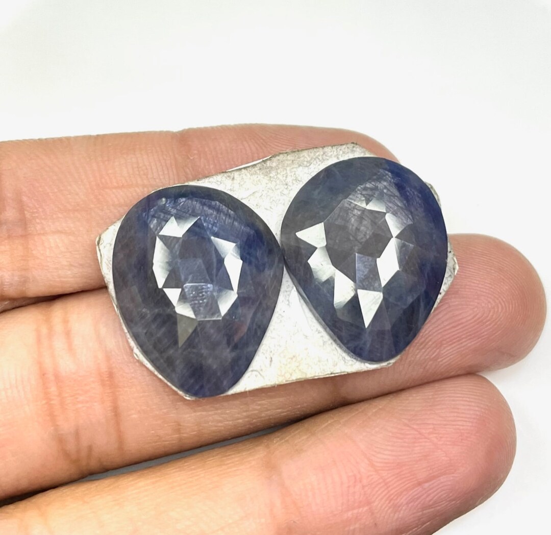 100% Natural Blue Sheen Sapphire Rose Cut Pair, Sapphire Flat Back ...