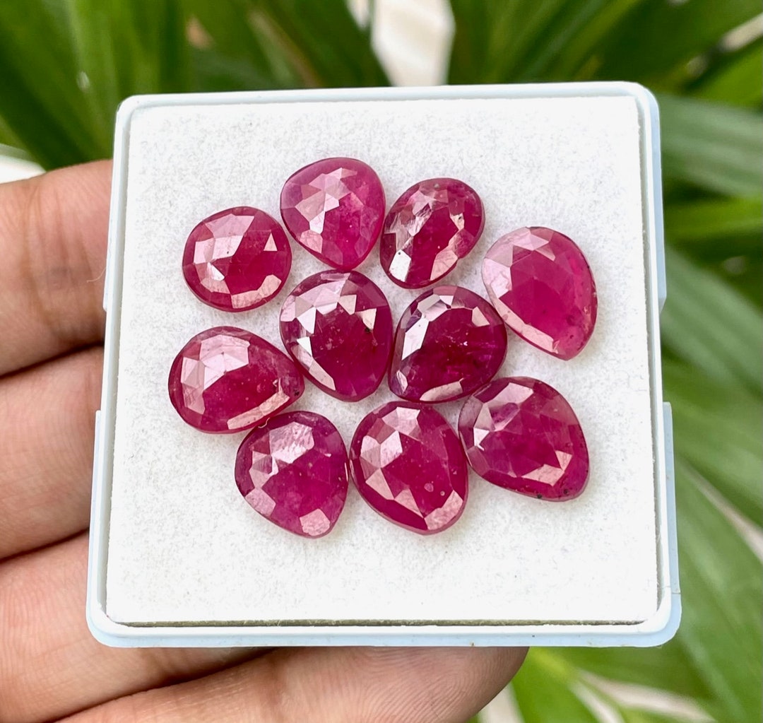 10 PCS Natural GF Ruby Rose Cut Pcs Gemstone 12-10 MM Ruby Flat Back ...