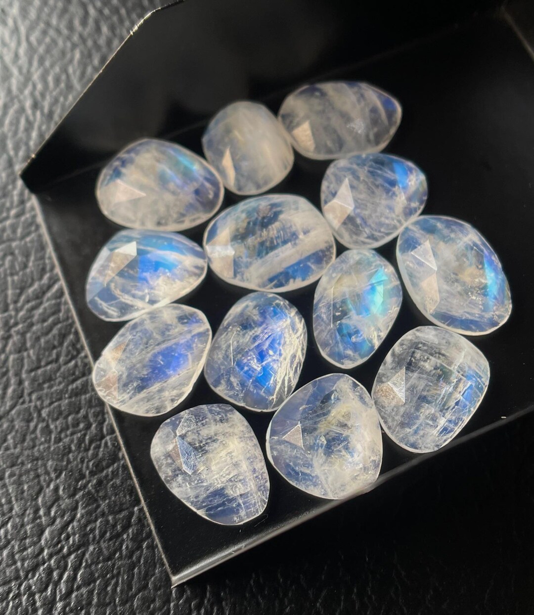 12 Pieces-blue Fire Moonstone Rose Cut Gemstone, Size-mm, Natural ...