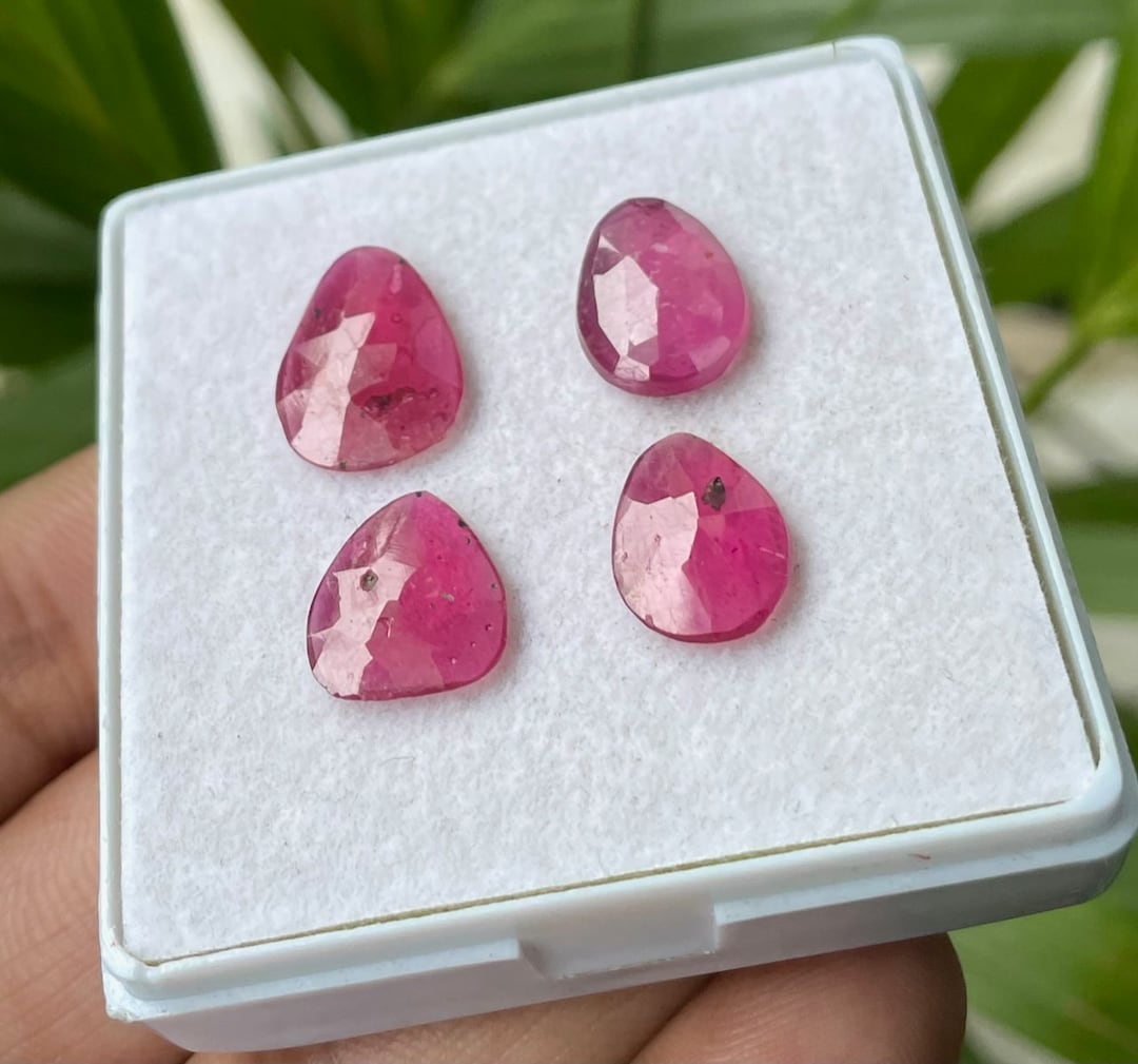 4PCS-AAA Natural GF Ruby Rose Cut Gemstone14-10mm Ruby Flat Back ...