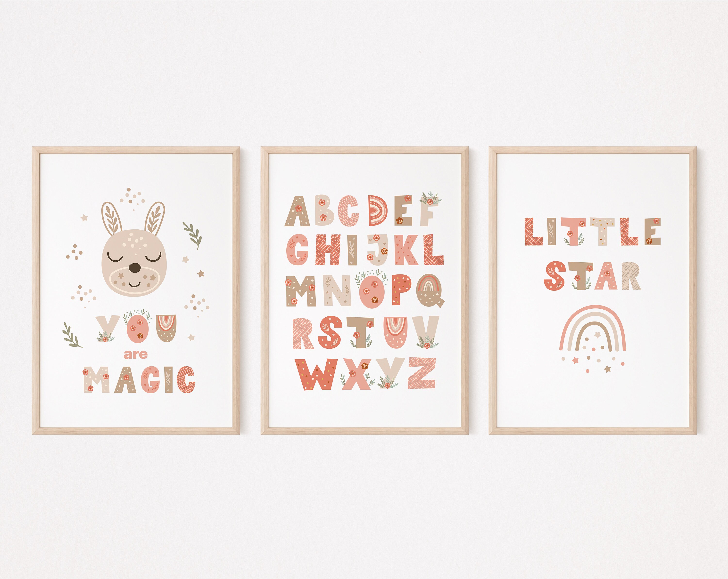 Boho Bunny Set of 3, Alphabet Poster, Nursery Print, You Are Magic ...