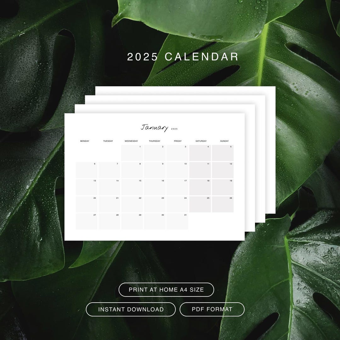 2025 Minimalist Monthly Planner Printable PDF Calendar Monday Start A4 ...