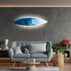 Surfing Inspired Accent Wall Led Light: Blue Marble Effect Surfboard ...