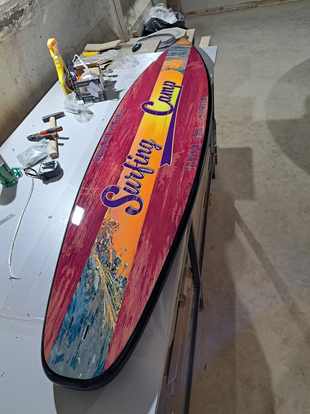 Surfboard Shaped Ceiling Chandelier Surf Camp, Pool Billiard Table ...