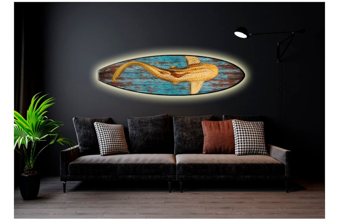 Surfboard-shaped LED Wall Light With a Realistic Leopard Shark Print ...