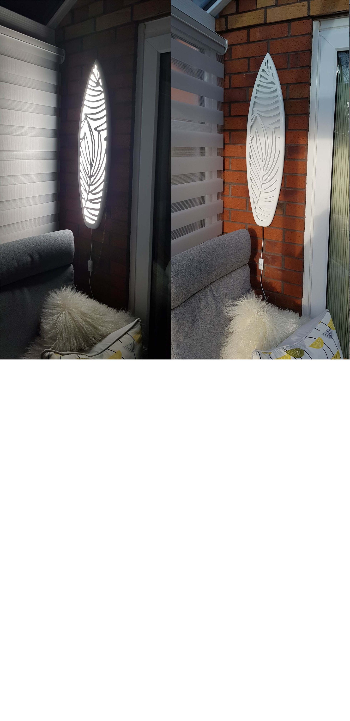 Surfboard Inspired Wall Led Light With Botanical Pattern: | Etsy