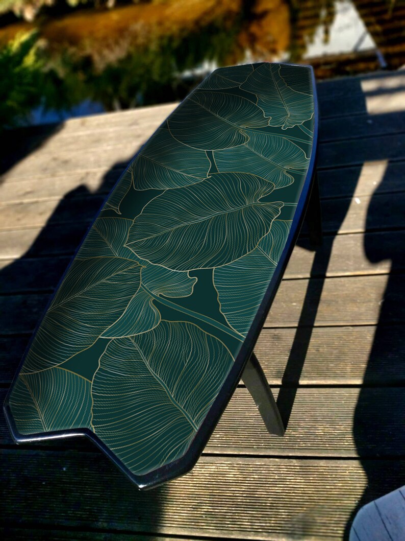 Decorative Green Surf Table With Leaves Pattern: Wooden - Etsy