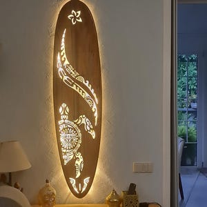 Surfboard-shape Wall Led Light With Maori Pattern, Turtle - Etsy