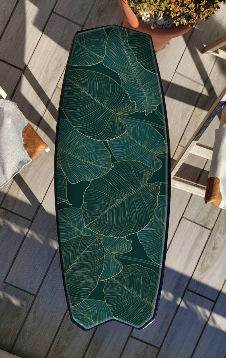 Decorative Green Surf Table With Leaves Pattern: Wooden | Etsy