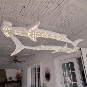 50 Inch Сeiling Chandelier With 2 Hammerhead Sharks in Maori Surfing ...