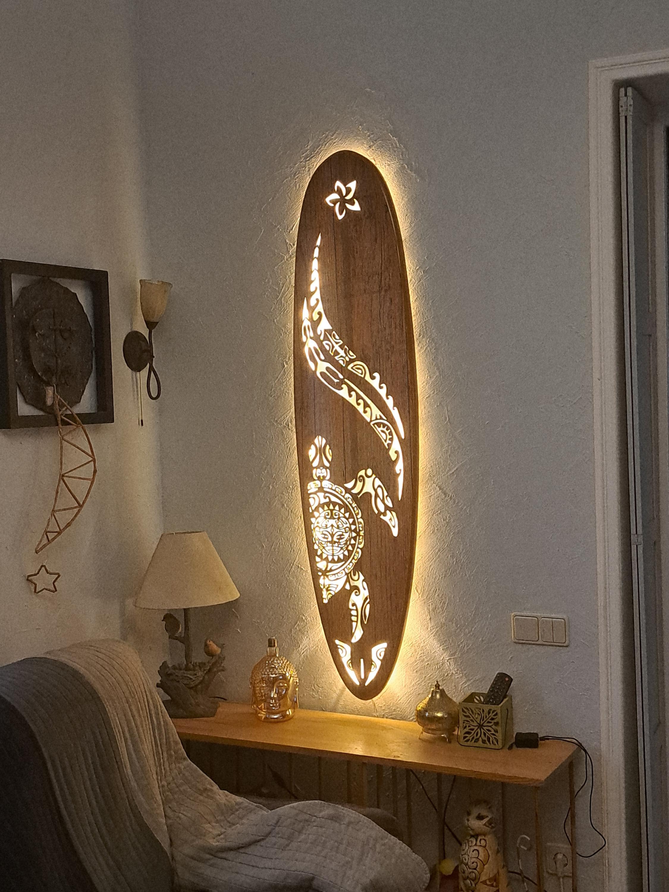 Surfboard LED Wall Light – Turtle Maori Pattern Coastal Sconce - Etsy