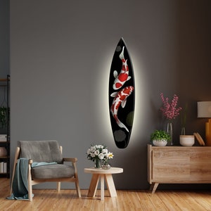 Surfboard-shape Wall Led Light With Ocean Wave Realistic Print - Etsy