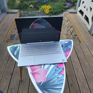 Triangle Coffee Table With Fish Pattern: Black Wooden Tea-poy Low Table ...