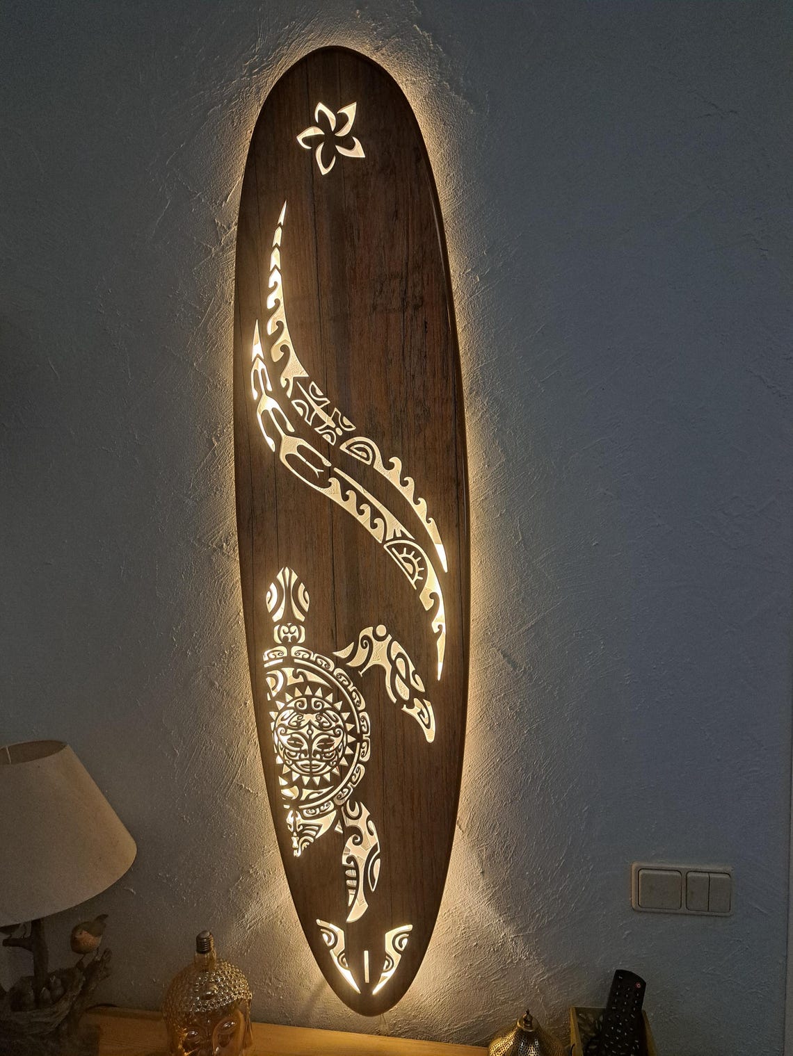 Surfboard LED Wall Light – Turtle Maori Pattern Coastal Sconce - Etsy