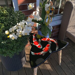 Triangle Coffee Table With Fish Pattern: Black Wooden Tea-poy Low Table ...