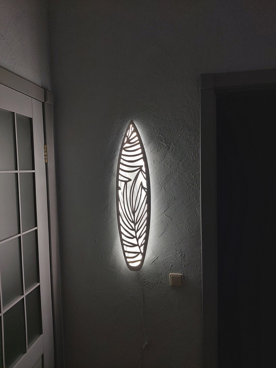 Surfboard Inspired Wall Led Light With Botanical Pattern - Etsy