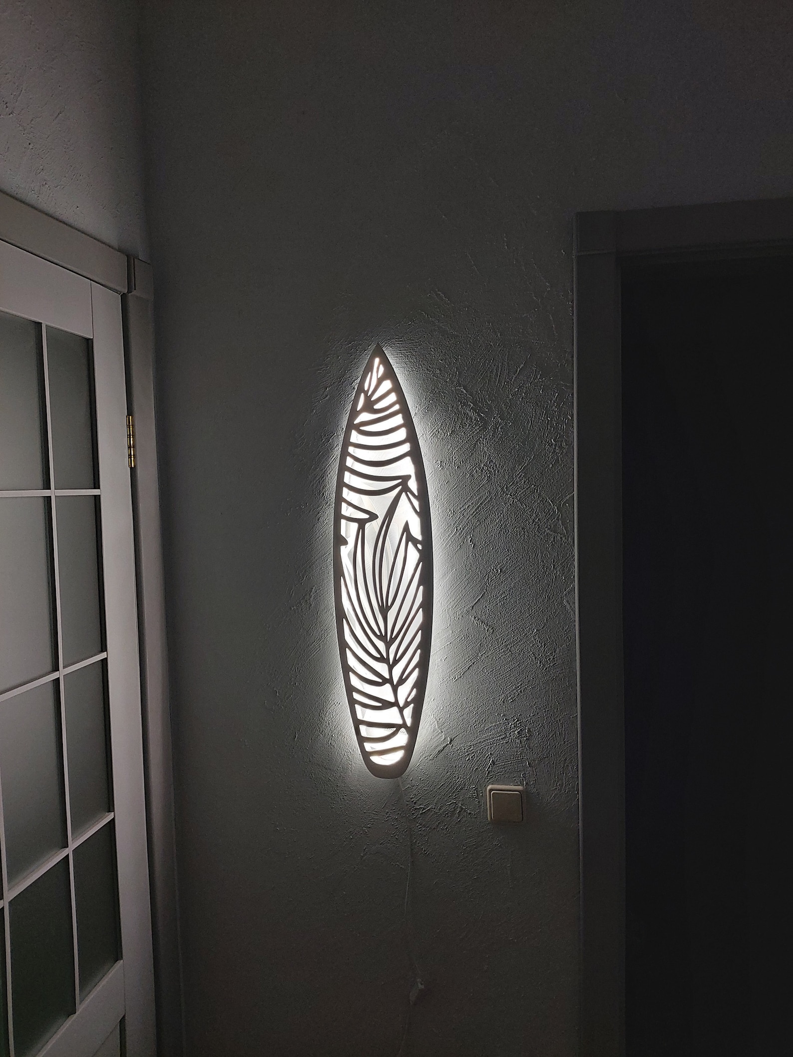 Surfboard Inspired Wall Led Light With Botanical Pattern: - Etsy