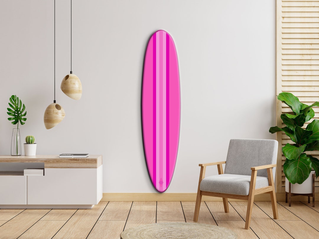 Pink Surfboard Wall Art, Surfers Gift, Tropical, Wave, Bar Decor, Beach ...
