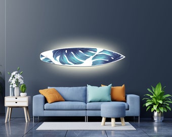 Surfboard-shape Wall Led Light With Ocean Wave Realistic Print: Surfing ...