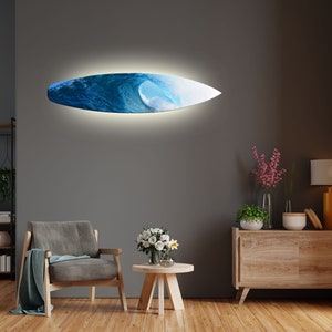 Surfing Inspired Accent Wall Led Light: Blue Marble Effect Surfboard ...
