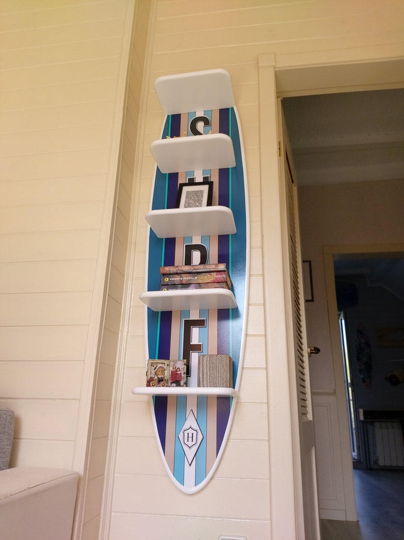 Surfboard Wall Shelf Surfboard Wall Art Bookshelf Wood - Etsy