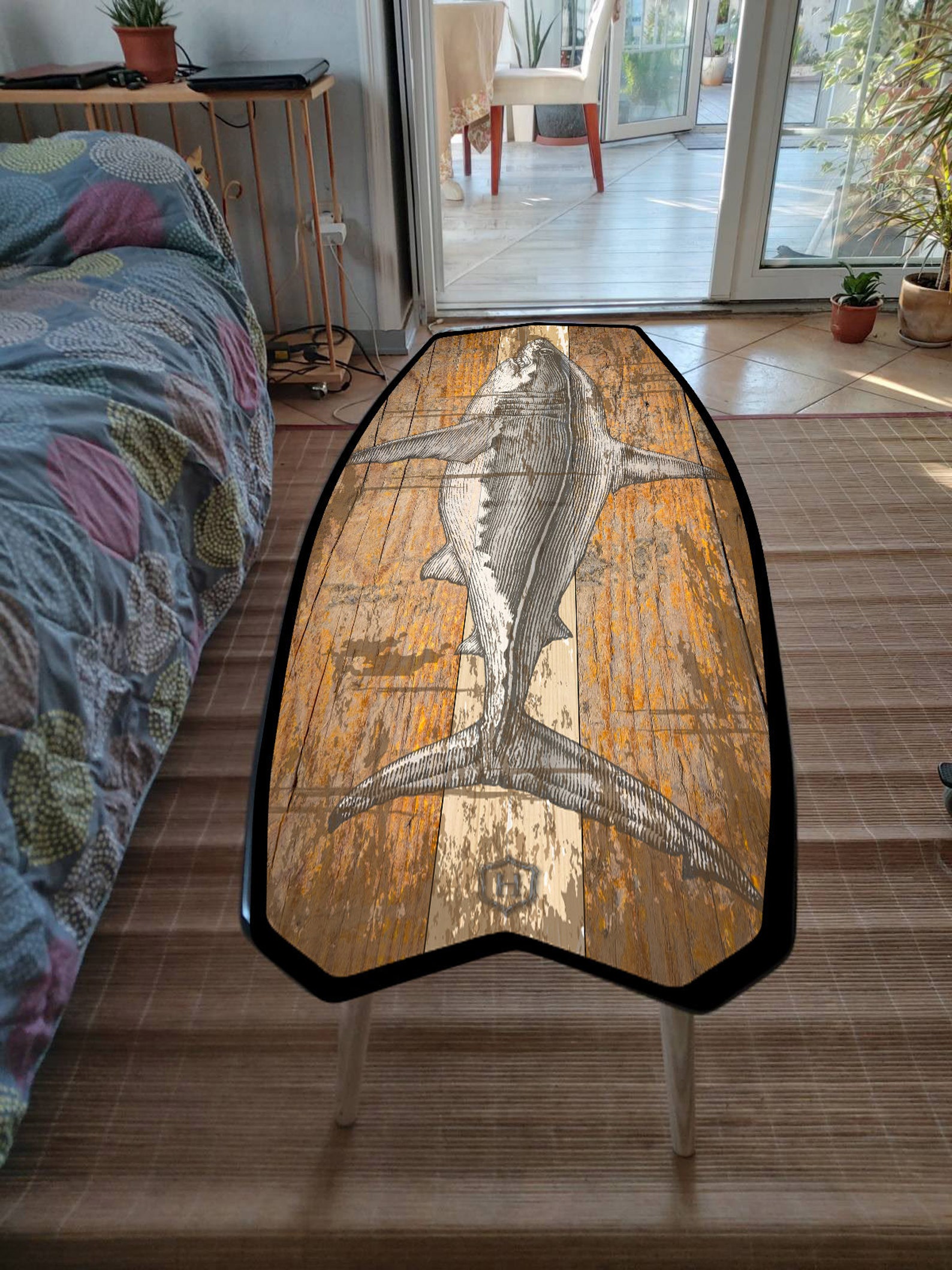 Surfboard Table, Shark, Surfing Gift, Surfing Art Decor - Etsy