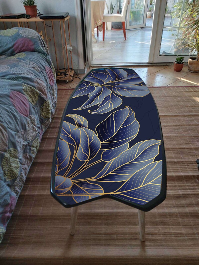 Fish Surfboard Shaped Accent Sofa Table With Leaves Pattern: | Etsy