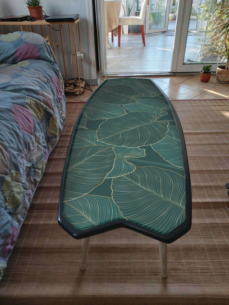 Decorative Green Surf Table With Leaves Pattern: Wooden - Etsy