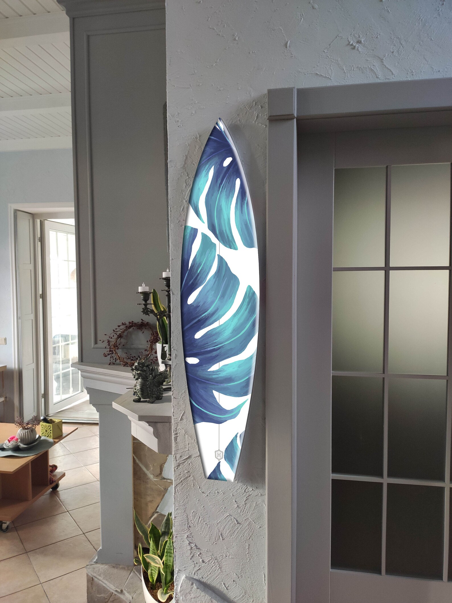 Interior Surfboard Wall Hanging With Monstera Leaves: Handmade - Etsy