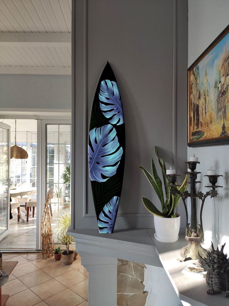 Interior Surfboard Wall Hanging With Monstera Leaves: Handmade - Etsy