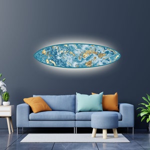 Surfing Inspired Accent Wall Led Light: Blue Marble Effect Surfboard ...