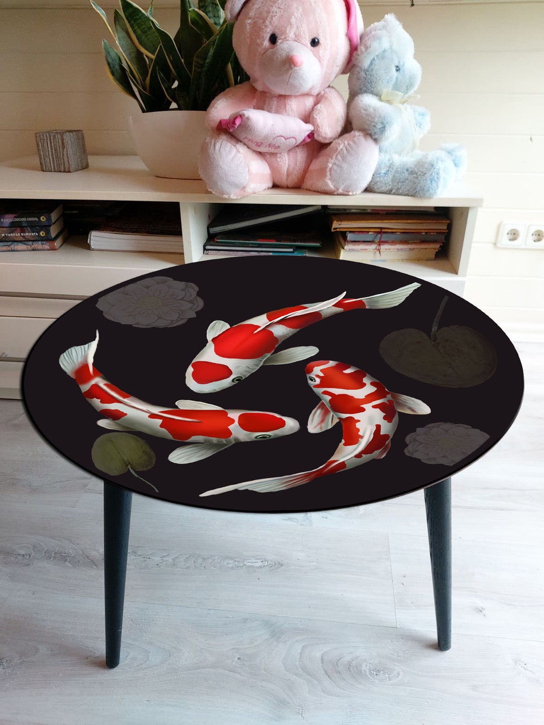 Round Coffee Table With Koi Fish Pattern - Etsy