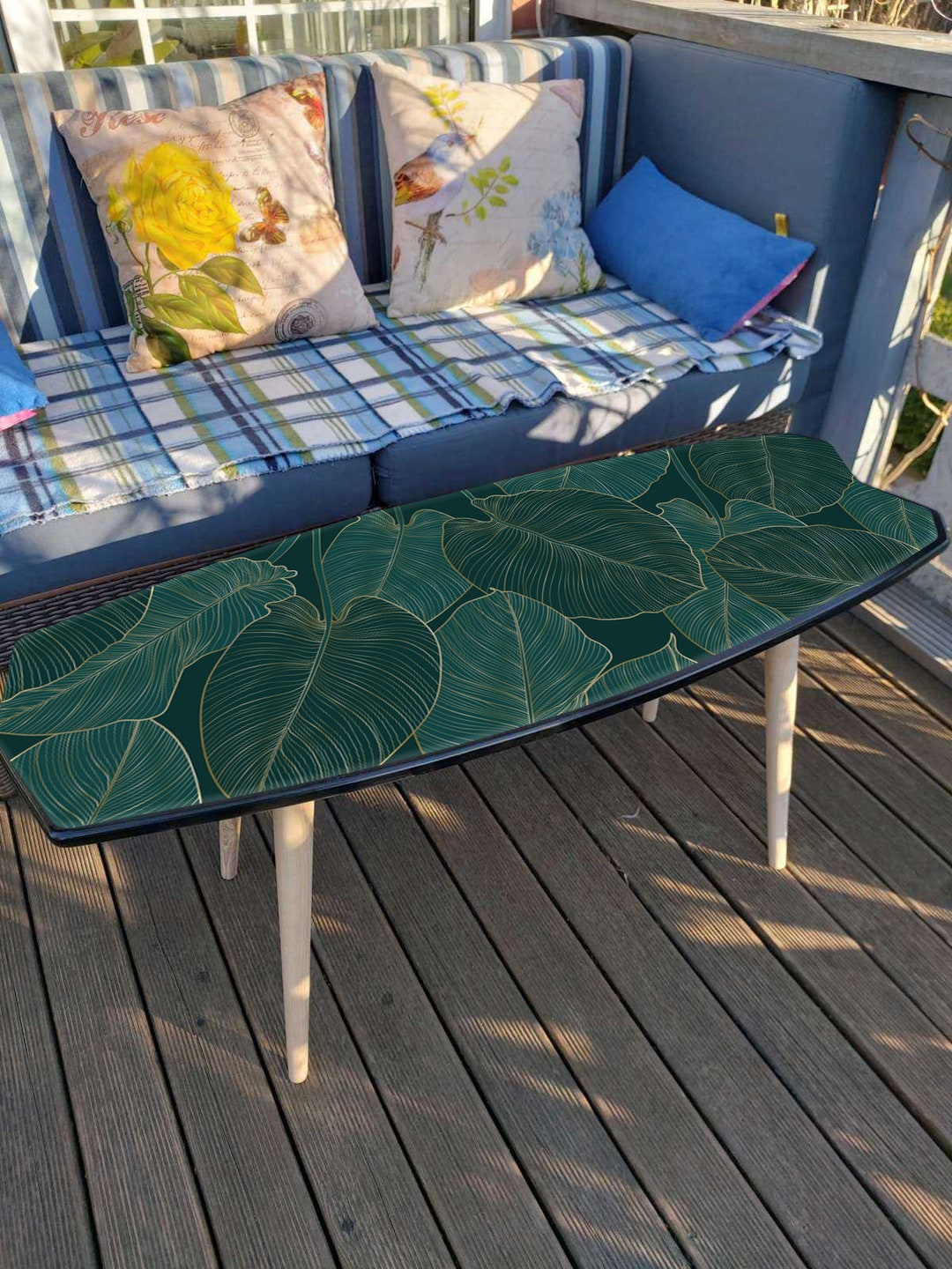 Decorative Green Surf Table With Leaves Pattern: Wooden - Etsy