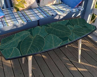 Decorative Green Surf Table With Leaves Pattern: Wooden | Etsy