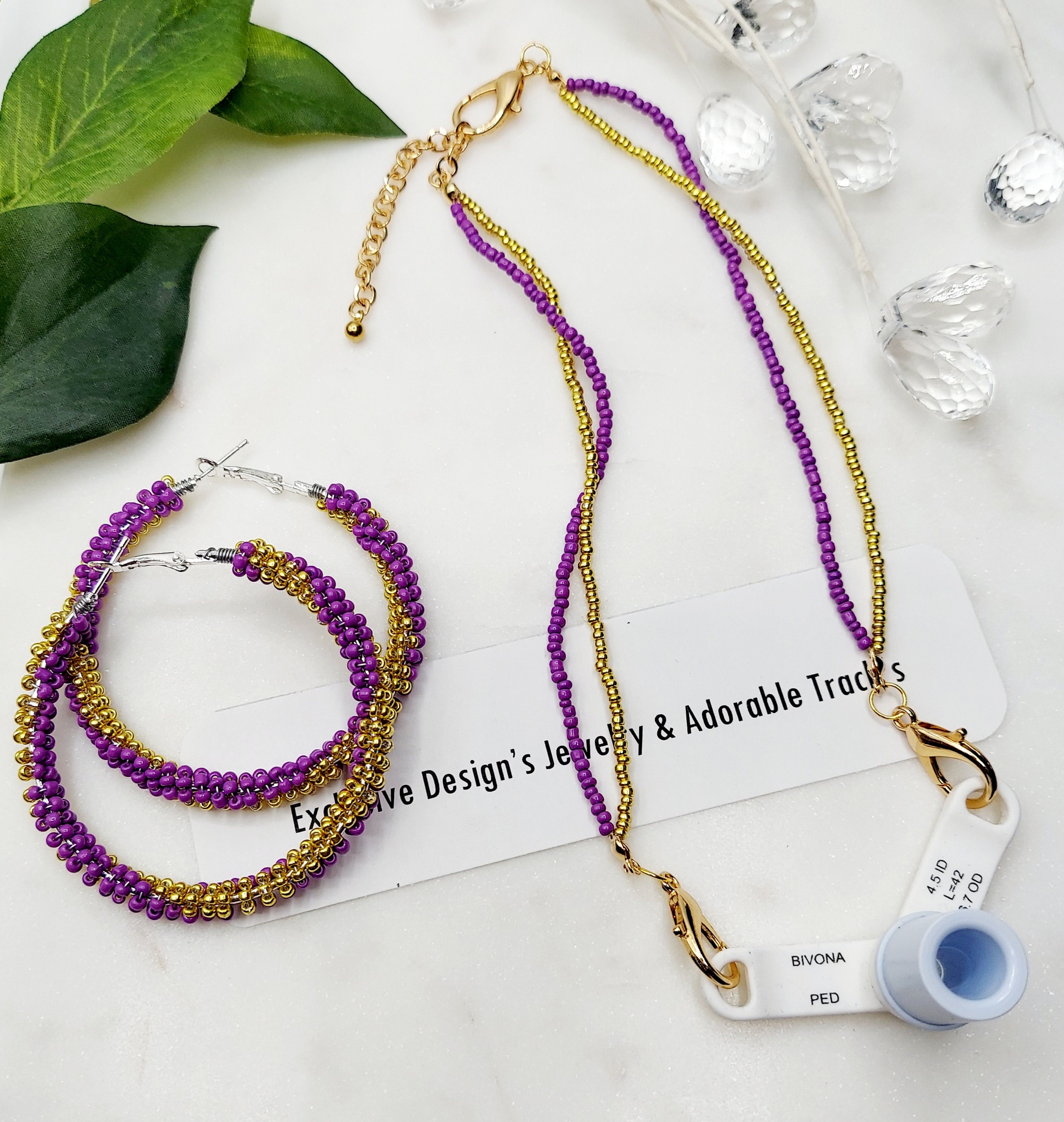 Beaded Trach Tie, Adjustable Trach Ties purple and Gold 2 Strand Trach ...