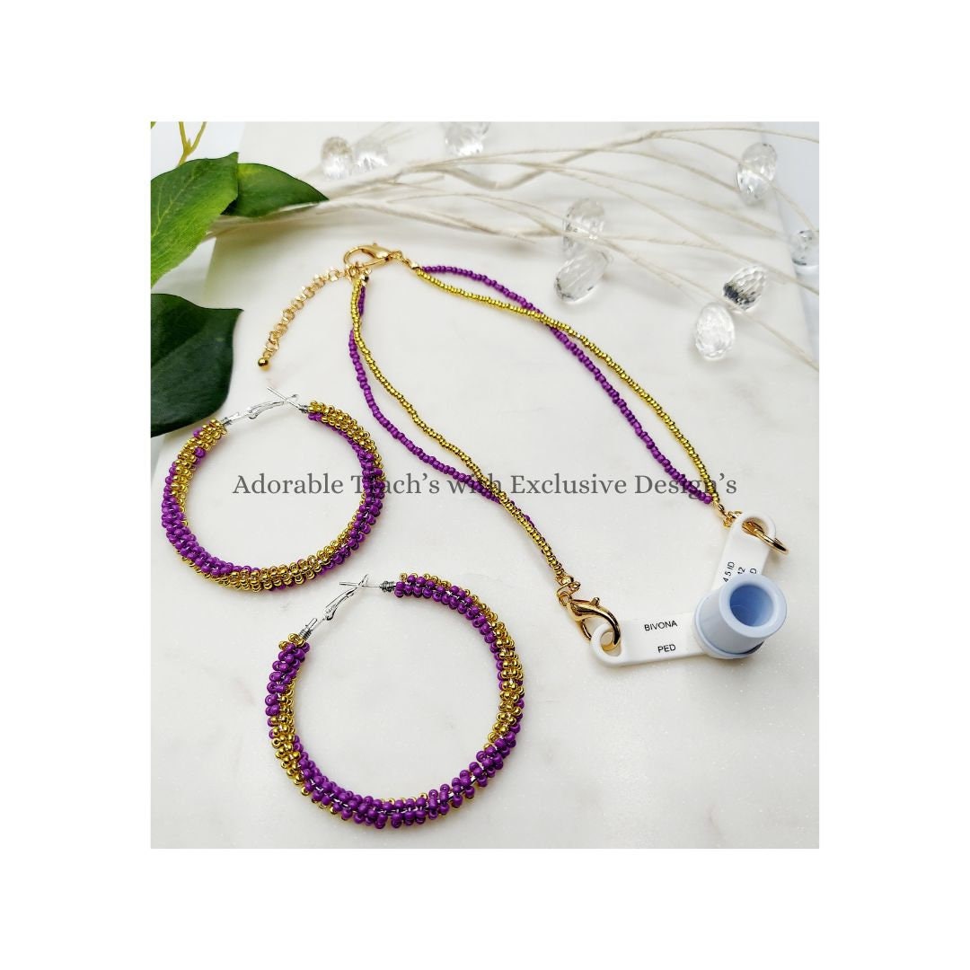 Beaded Trach Tie, Adjustable Trach Ties purple and Gold 2 Strand Trach ...