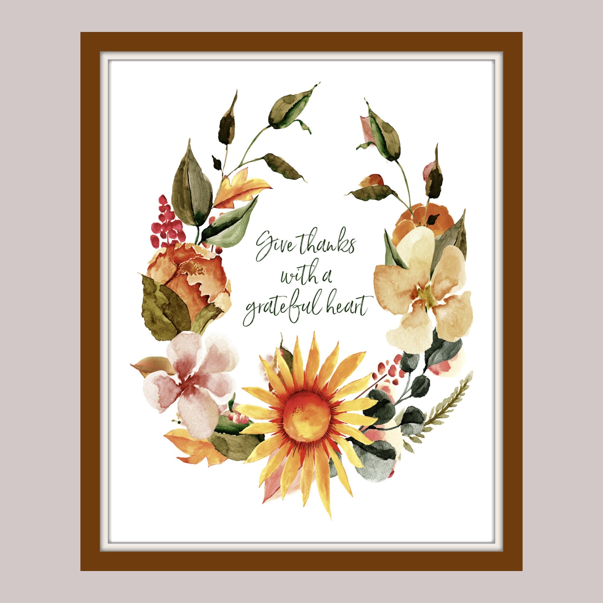 Give Thanks With a Grateful Heart Inspirational Quote With Watercolor ...
