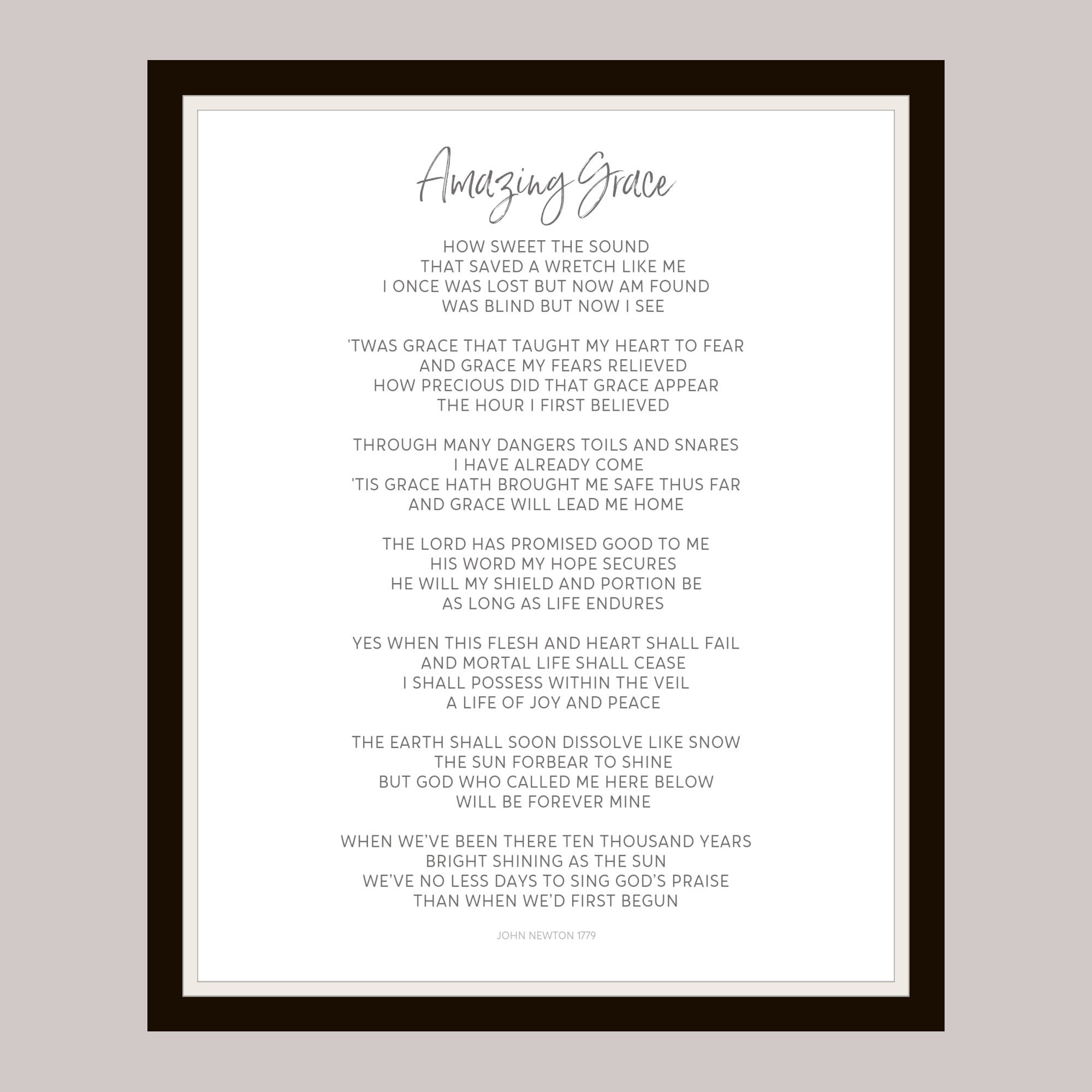 Amazing Grace Lyrics With Seven Verses, Modern Minimalistic Fonts ...