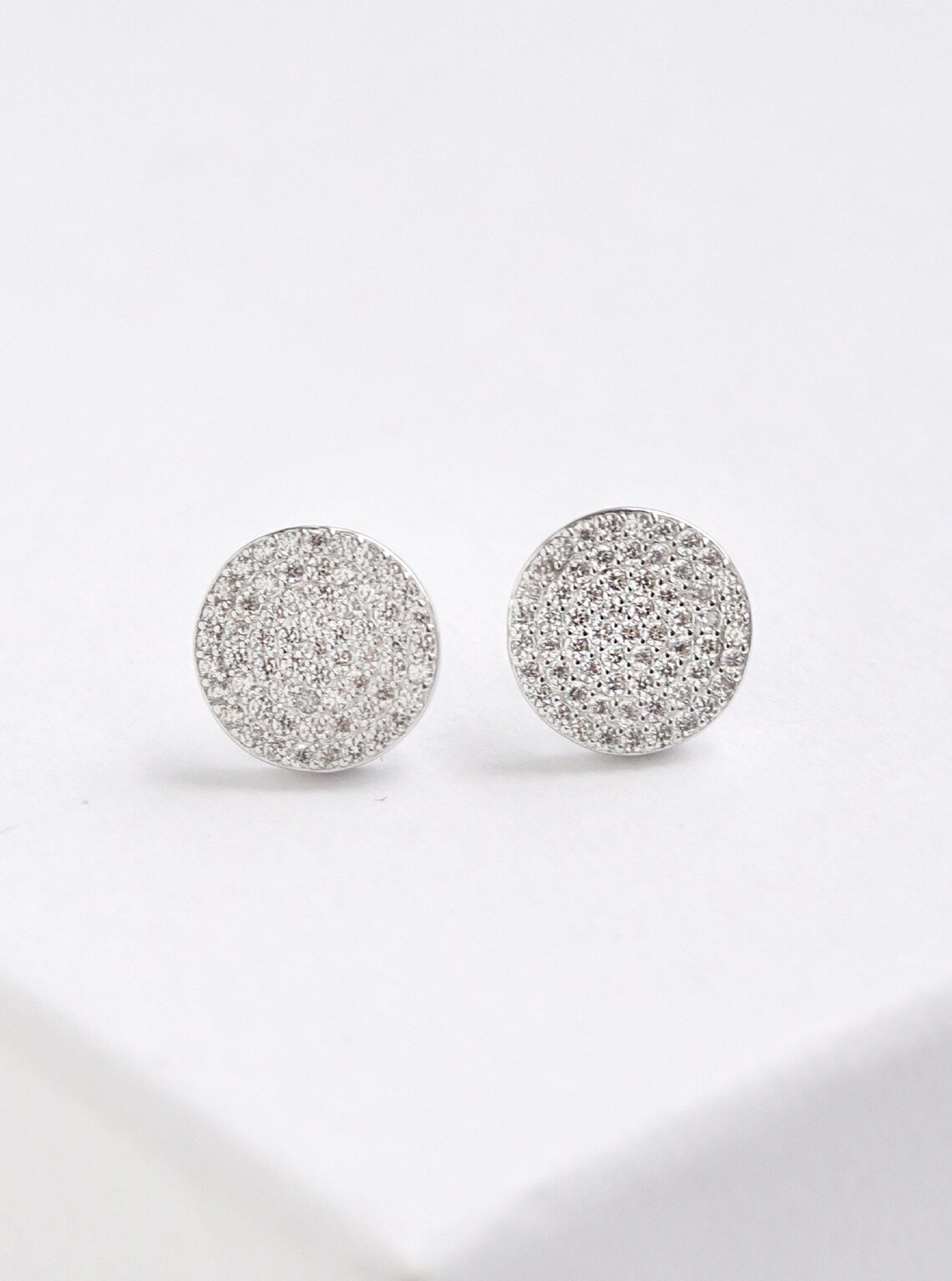 925 CZ Disc Stud Earrings - Etsy