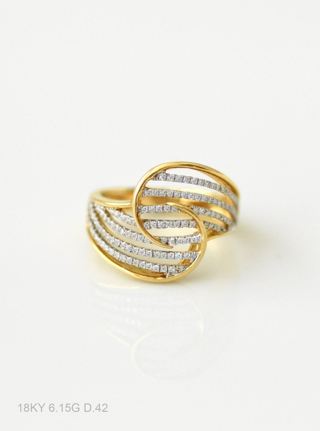 18K Solid Gold Diamond Statement Ring With Diamond - Etsy