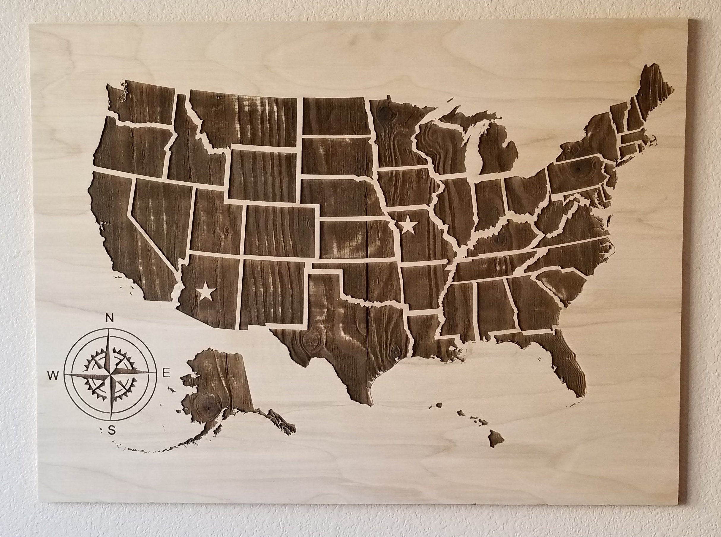 Push Pin US Travel Map. Wood Laser Cut Birch Custom - Etsy
