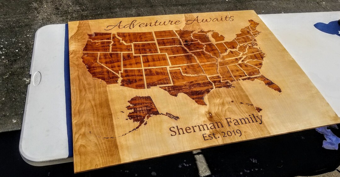 Push Pin US Travel Map. Wood Laser Cut Birch Custom - Etsy